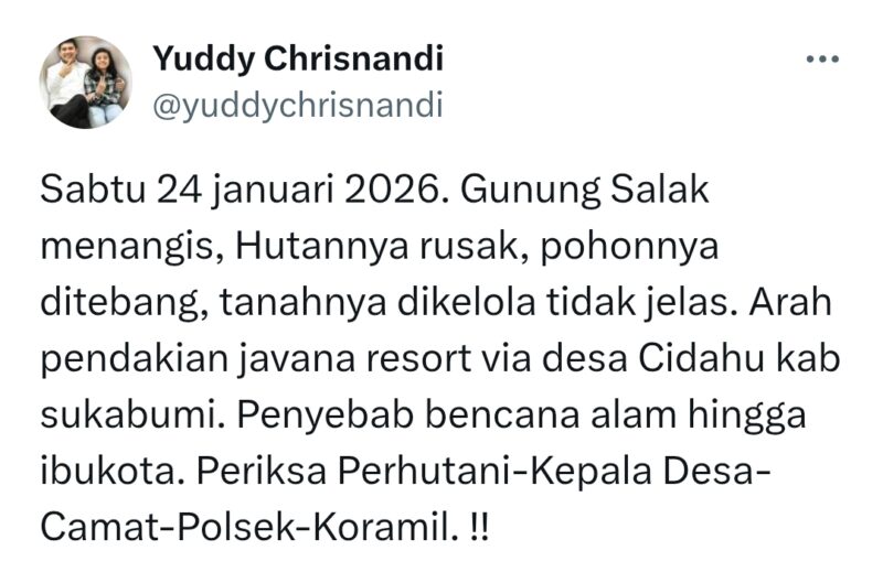 Lereng Gunung Salak di Cidahu Sukabumi dirusak, eks menteri ini ngamuk